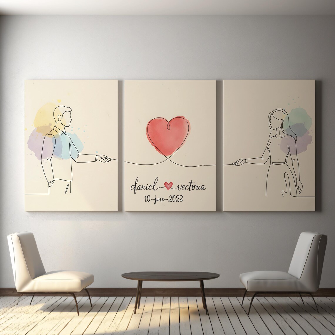 Personalized Couple Line Art Set of 3 Prints, Custom Minimalist Wall ...
