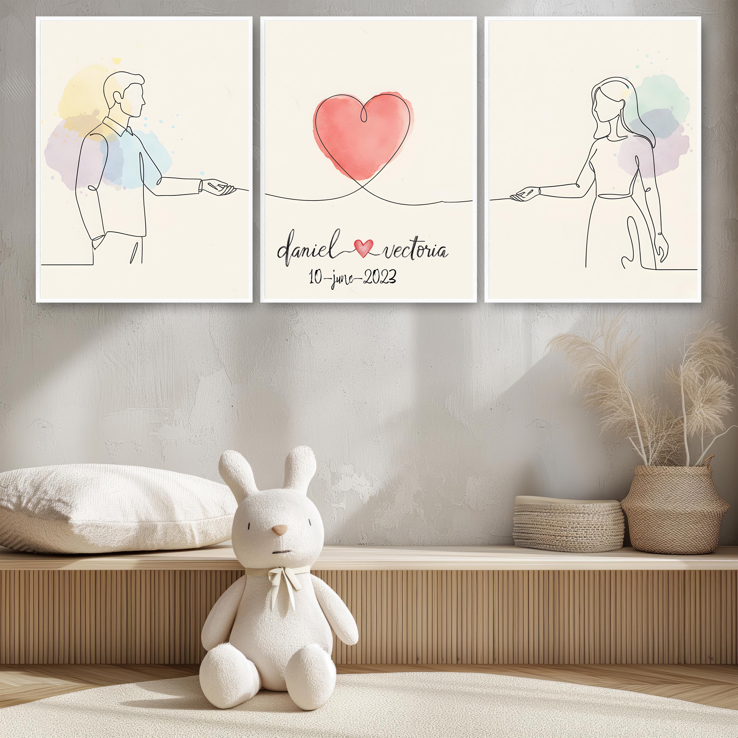 Personalized Couple Line Art Set of 3 Prints, Custom Minimalist Wall ...