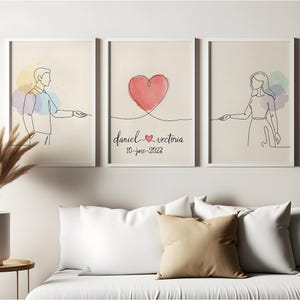 Personalized Couple Line Art Set of 3 Prints, Custom Minimalist Wall ...