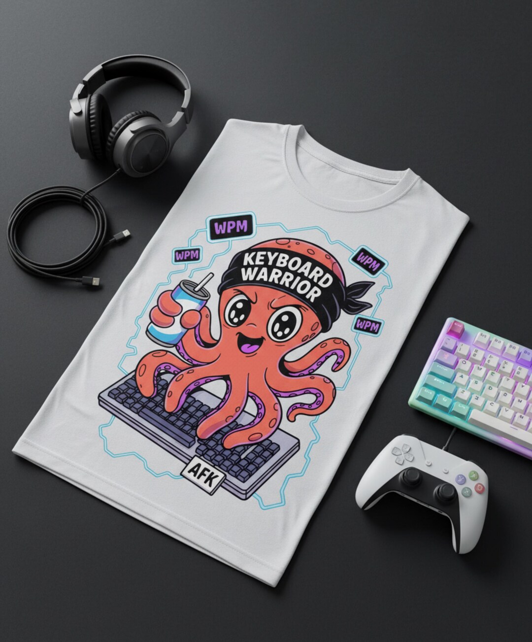 Keyboard Warrior Octopus T-shirt – Funny WPM Gamer Typing Hoodie – AFK ...