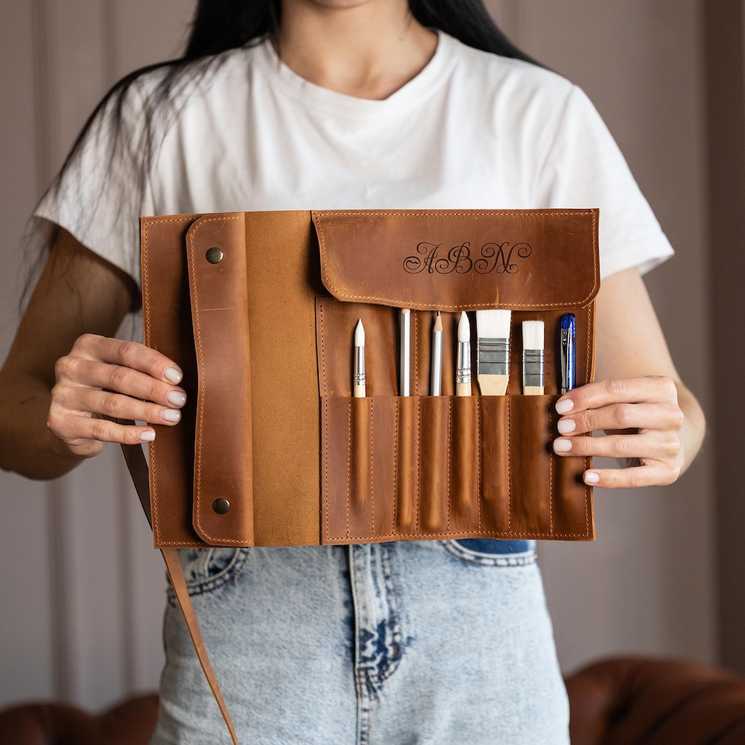 Leather Paint Brush Roll, Personalized Artist Roll, Artist Brush Case ...
