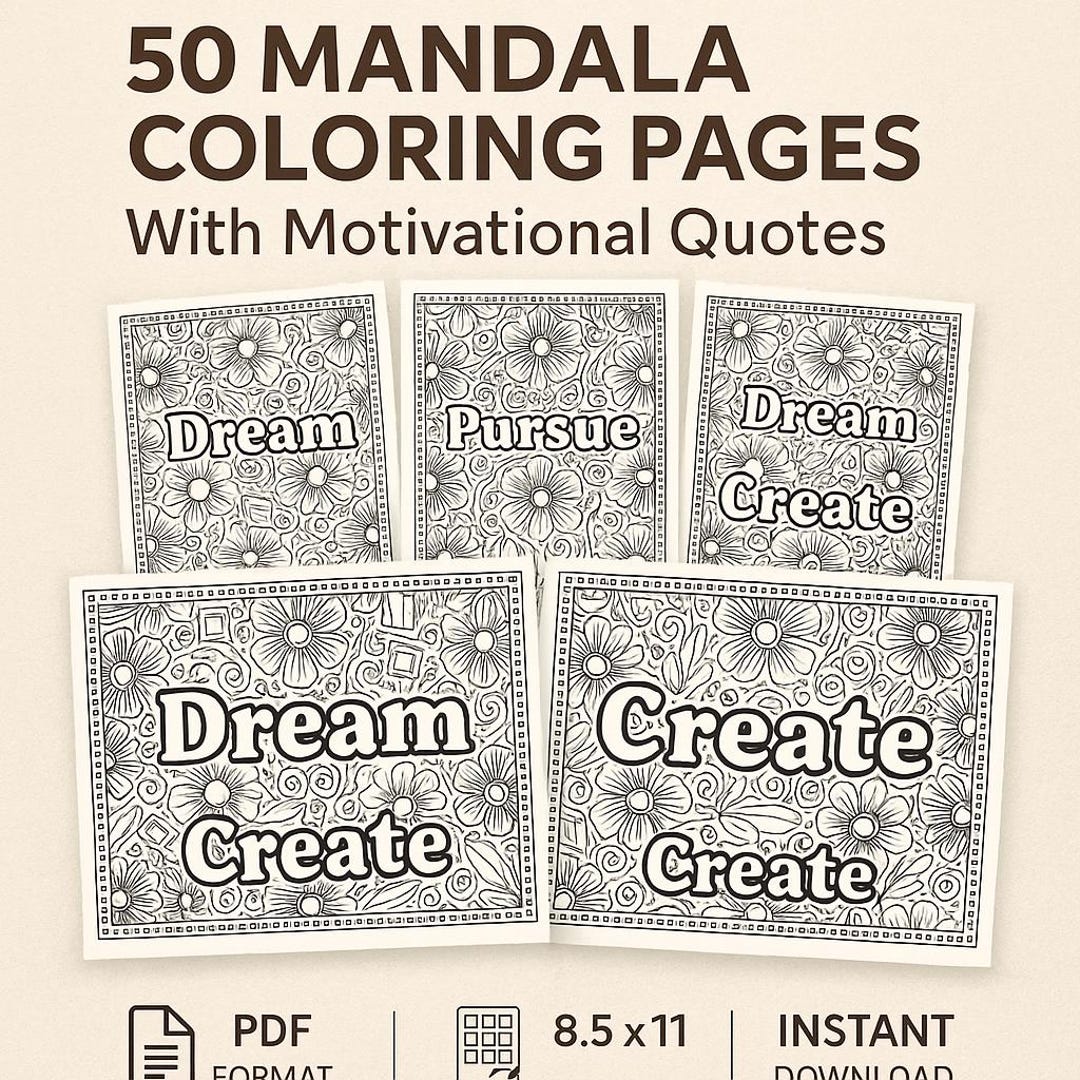 50 Mandala Coloring Pages: Inspirational Quotes, Stress Relief (PDF ...