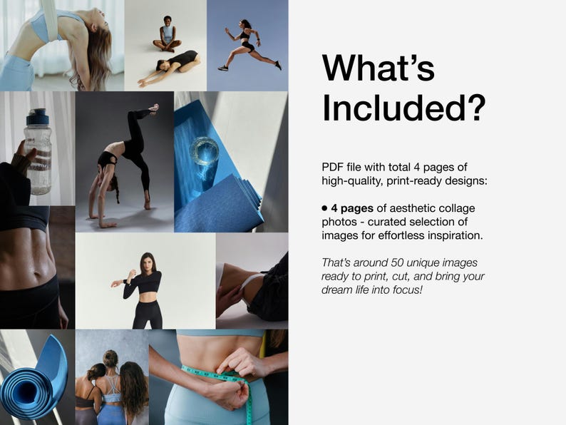 Fitness Vision Board | Collage Pages | 4-page Manifestation Board ...