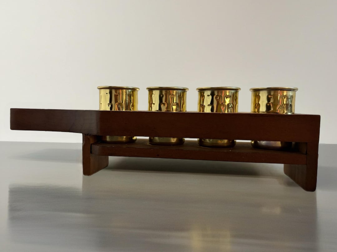 Teak & Brass Shot Glass Paddle Set – Mid-century Barware - Etsy