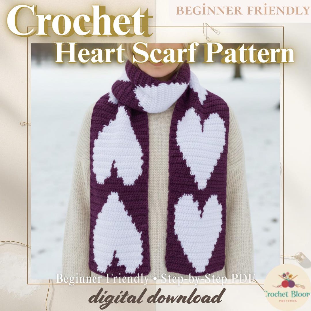 Crochet Heart Scarf Pattern PDF| Valentine's Day Crochet Scarf ...