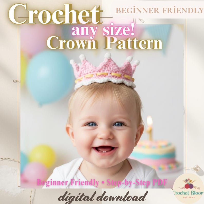Crochet Crown Pattern, Easy Princess Tiara Tutorial, Royal Gold Baby ...