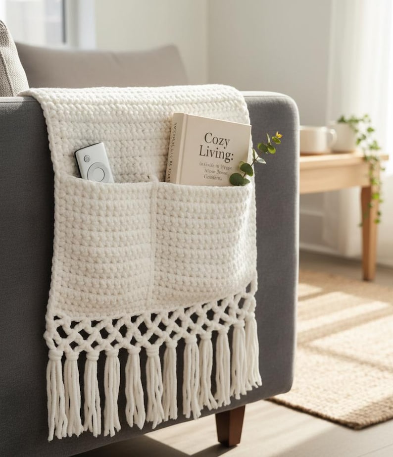 Crochet Sofa Organizer Pattern Beginner Crochet | Cozy Couch Caddy ...