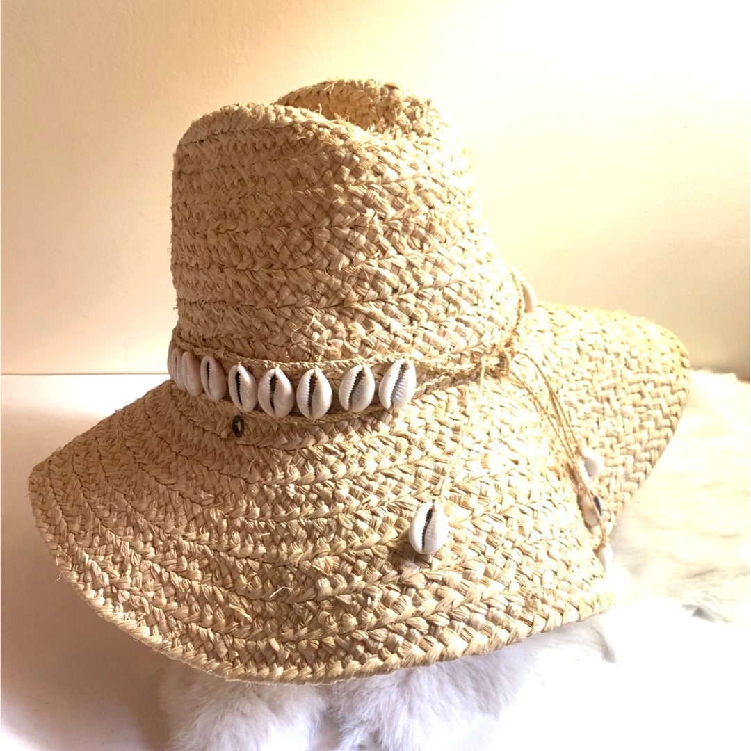 DPC Floppy Plaited Boho Western Straw Hat Cowrie Shells Wide Brim - Etsy