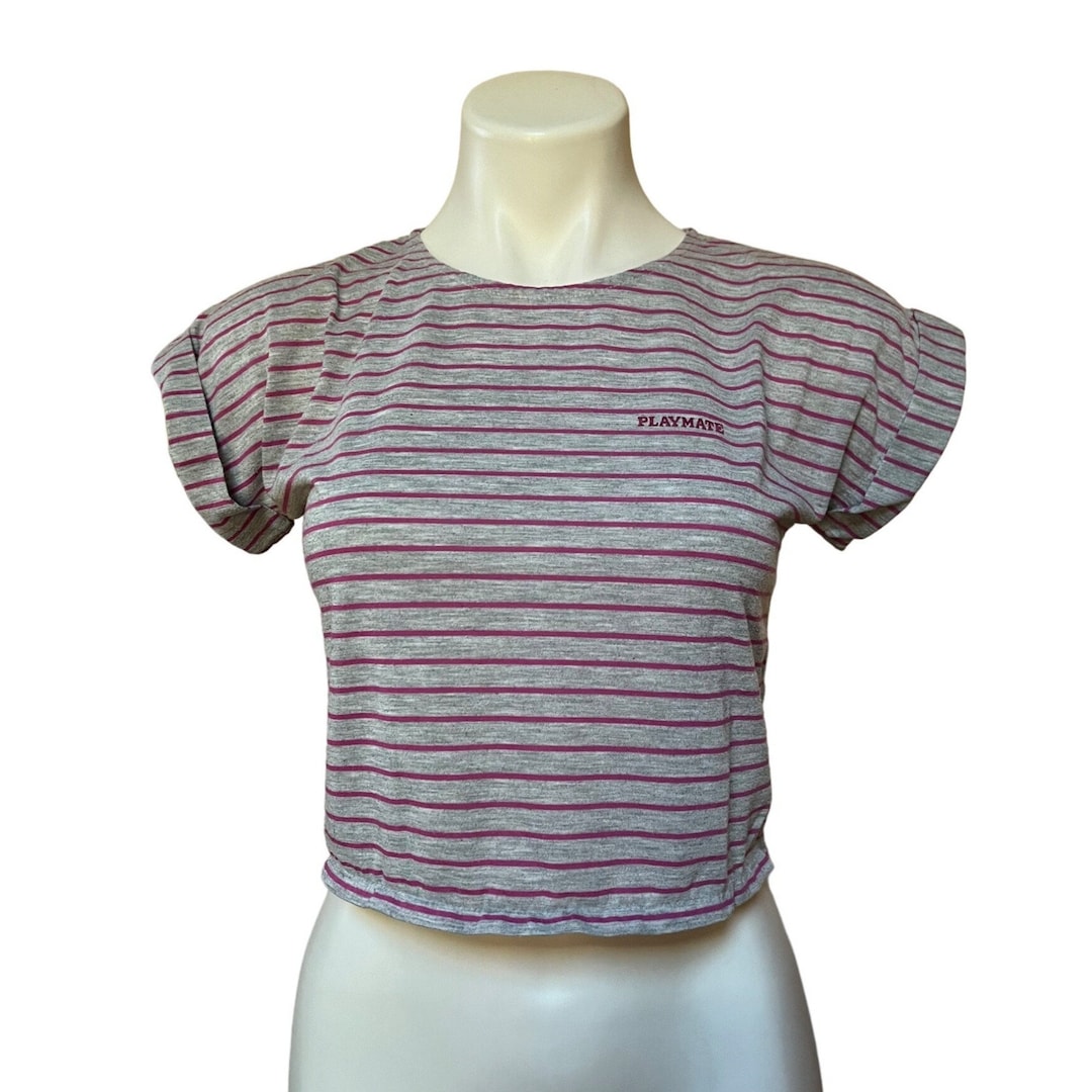 Vintage 80s Playboy Playmate Cropped Stripe T-shirt Pink Gray Medium - Etsy