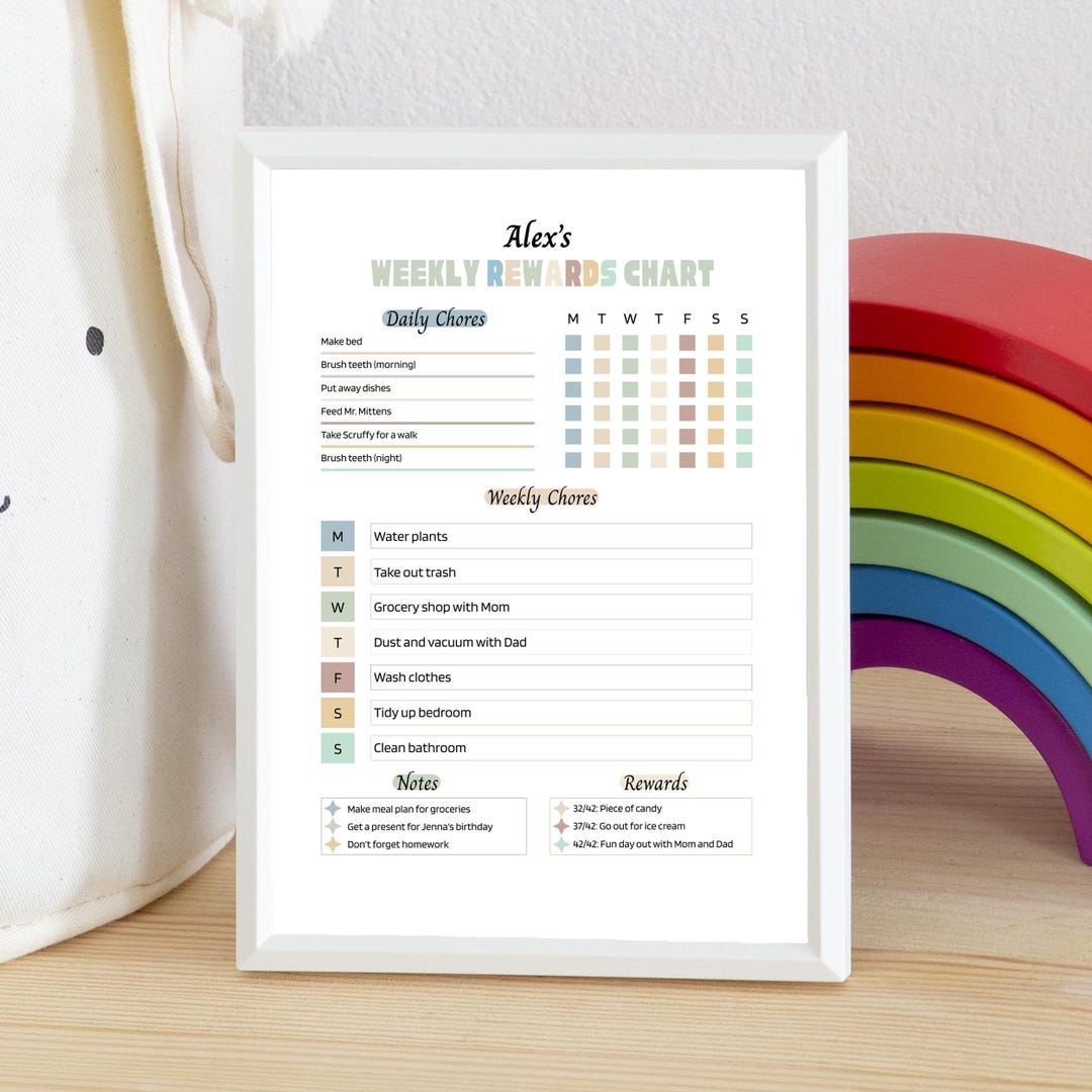 Printable Weekly Reward Chart for Kids: Chore Chart (digital Download ...
