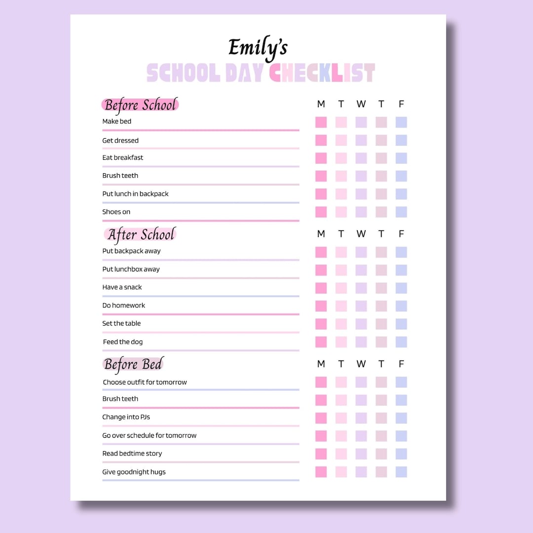 Editable School Day Checklist: Kids & Teens, Before/after School - Etsy