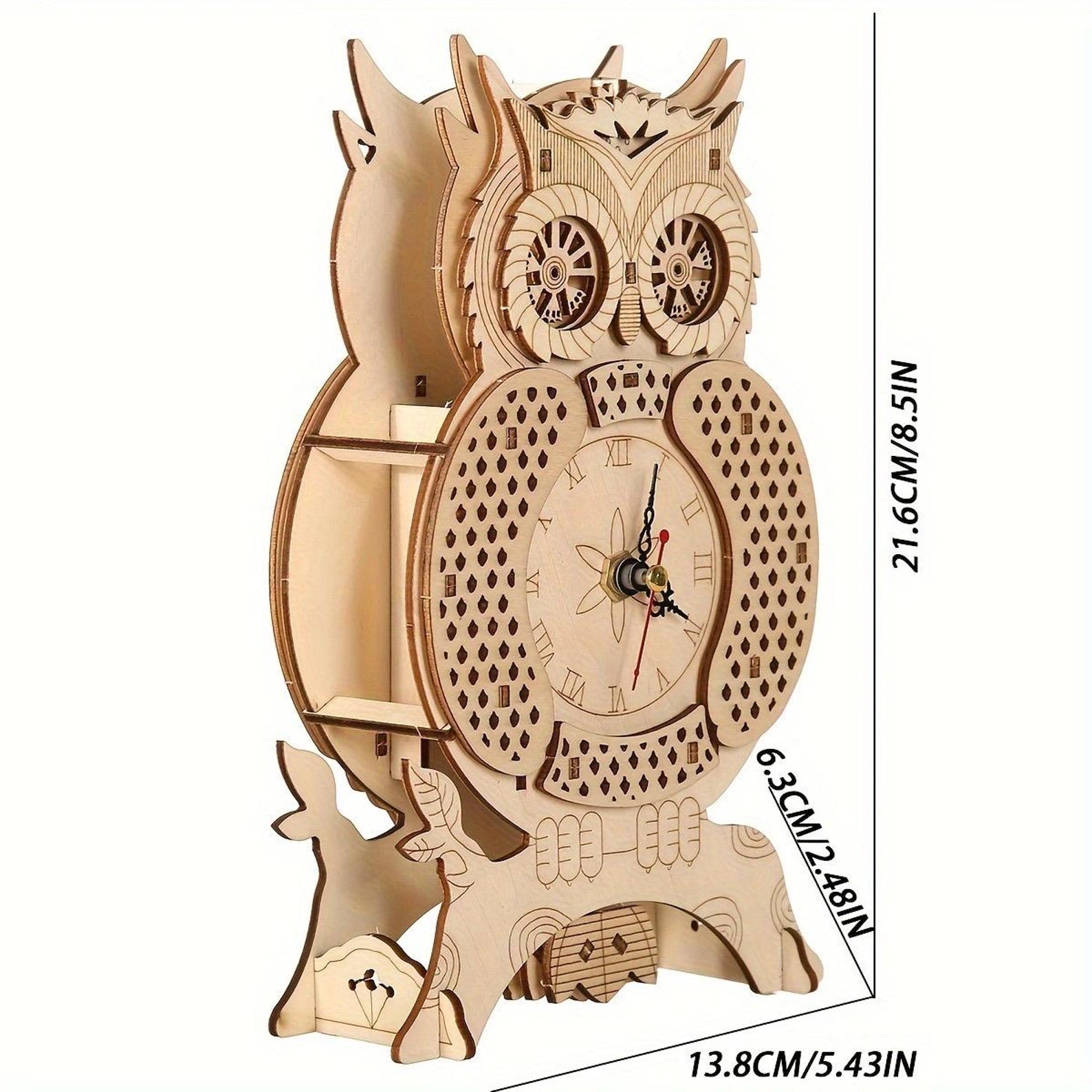 Owl Clock 3D Wooden Puzzle – DIY Wooden Clock Model Kit, Mechanical ...