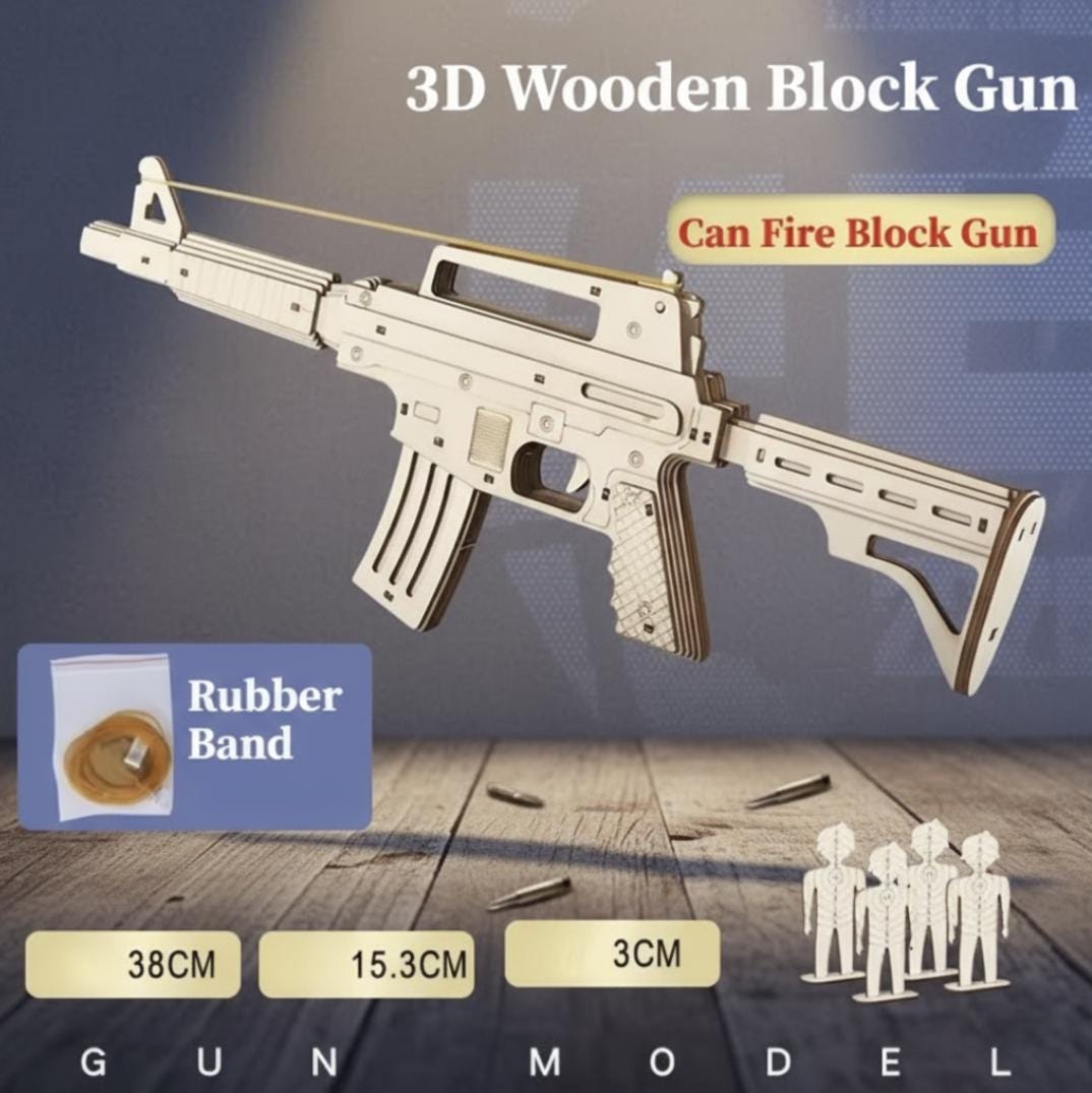 Rubber Band Gun 3D Wooden Building Block Mechanical AK47 Model Kit ...