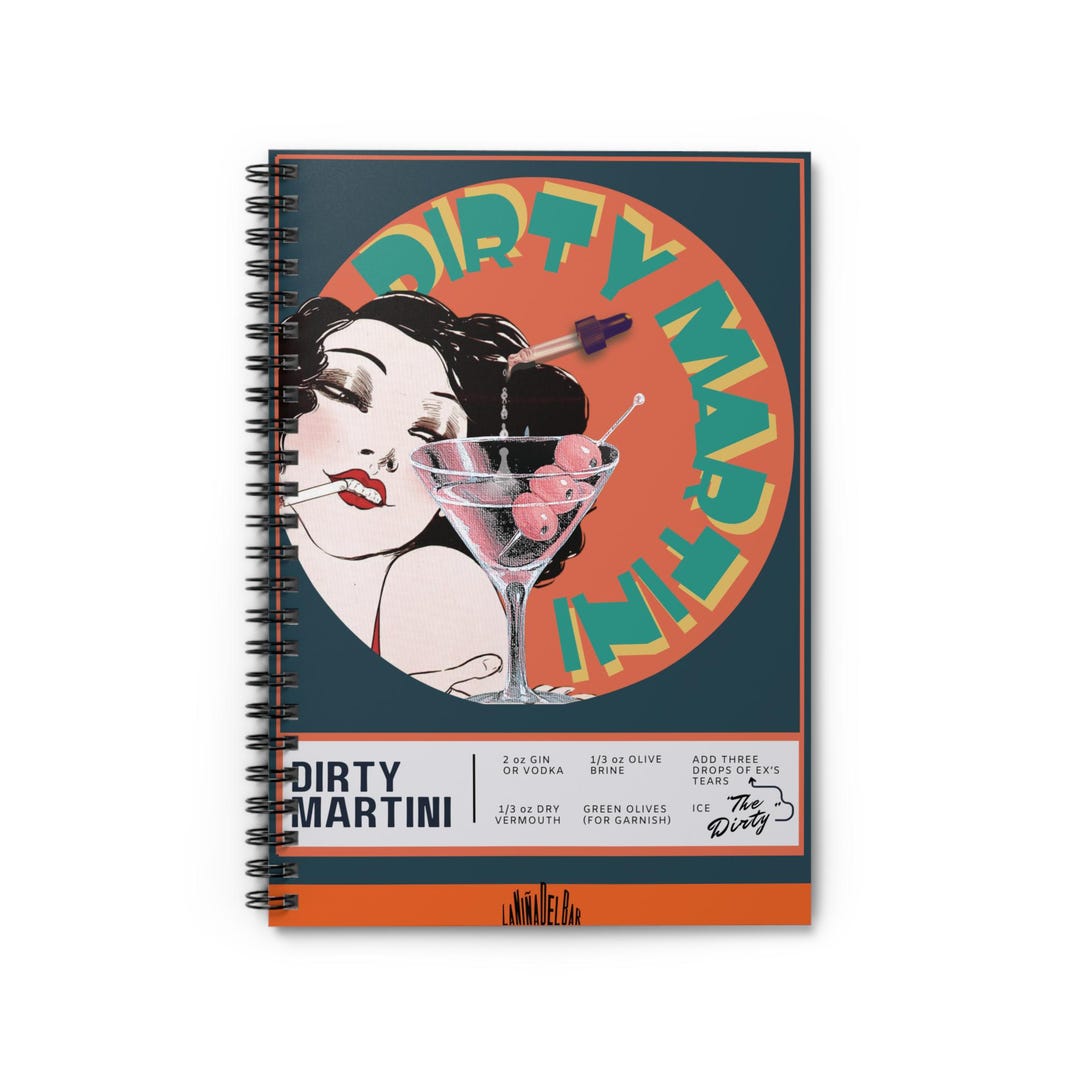 Vintage Dirty Martini Spiral Notebook - Retro Cocktail Recipe Design - Etsy
