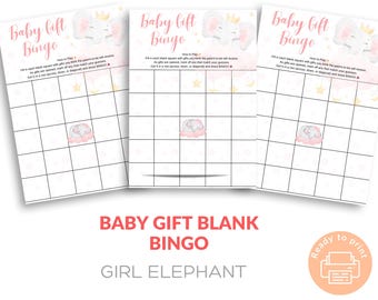Elephant Baby Shower Bingo, Printable Baby Shower Bingo, Pink Elephant ...