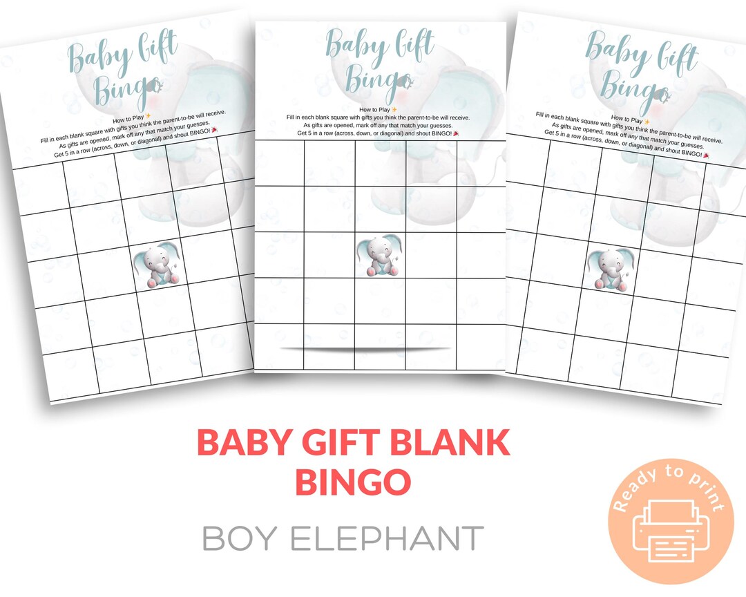 Blue Elephant Baby Shower Bingo Game: Printable Activity (digital ...