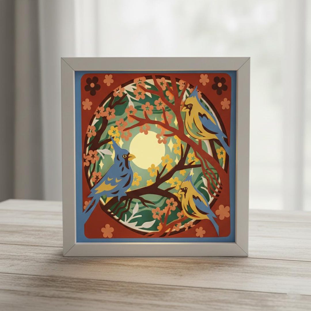 3D Bird Shadow Box SVG, Layered Paper Cut File for Cricut, Cherry ...