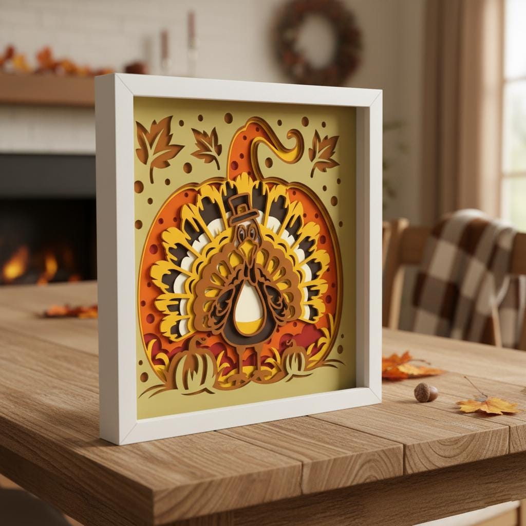 Thanksgiving Turkey Shadow Box SVG, Pumpkin 3D Layered Lightbox, Fall ...