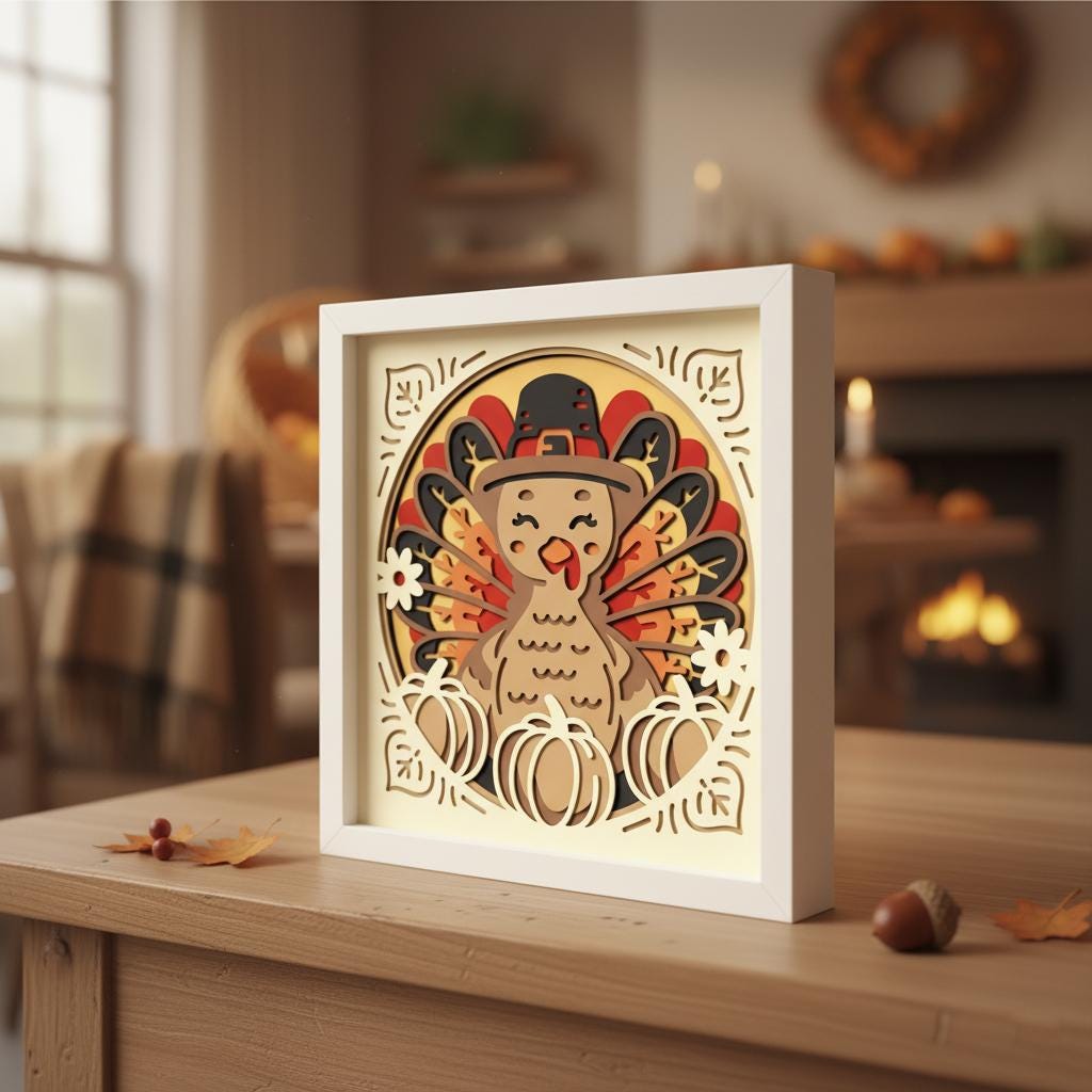 Thanksgivingturkey Shadow Box SVG, Cute Turkey 3D Layered SVG, Fall ...