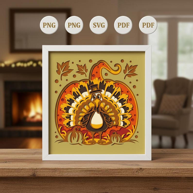 Thanksgiving Turkey Shadow Box SVG, Pumpkin 3D Layered Lightbox, Fall ...