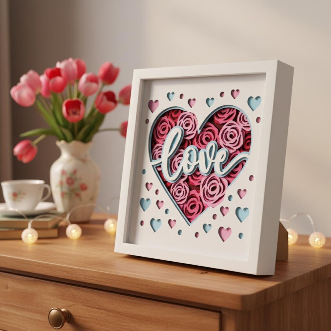 Love Shadow Box SVG, 3D Valentine Lightbox Template, Heart Romantic ...