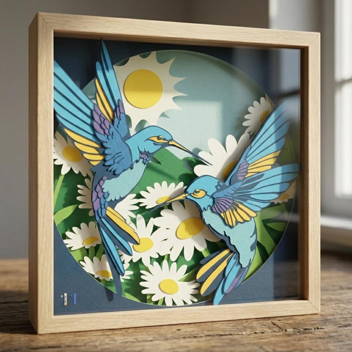 3D Hummingbird Shadow Box Art - Layered Paper Cut Tropical Birds and ...