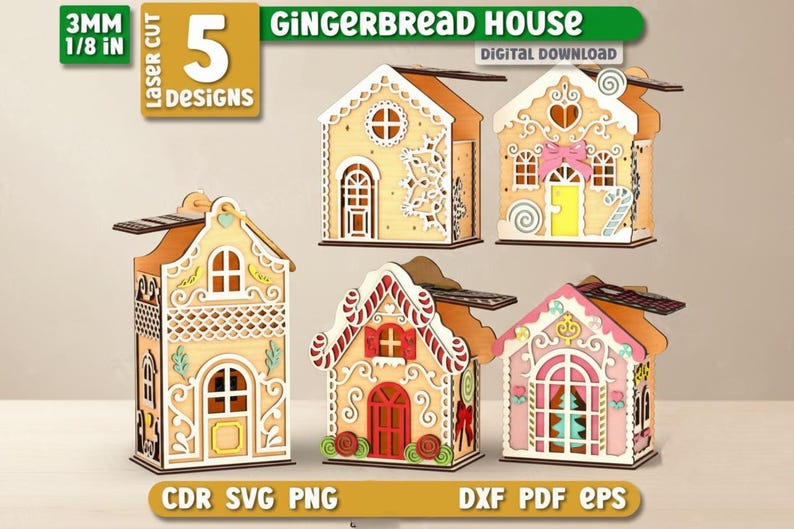 Ngerbread House Laser Cut Bundle, 3D Christmas Lantern SVG, 5 ...