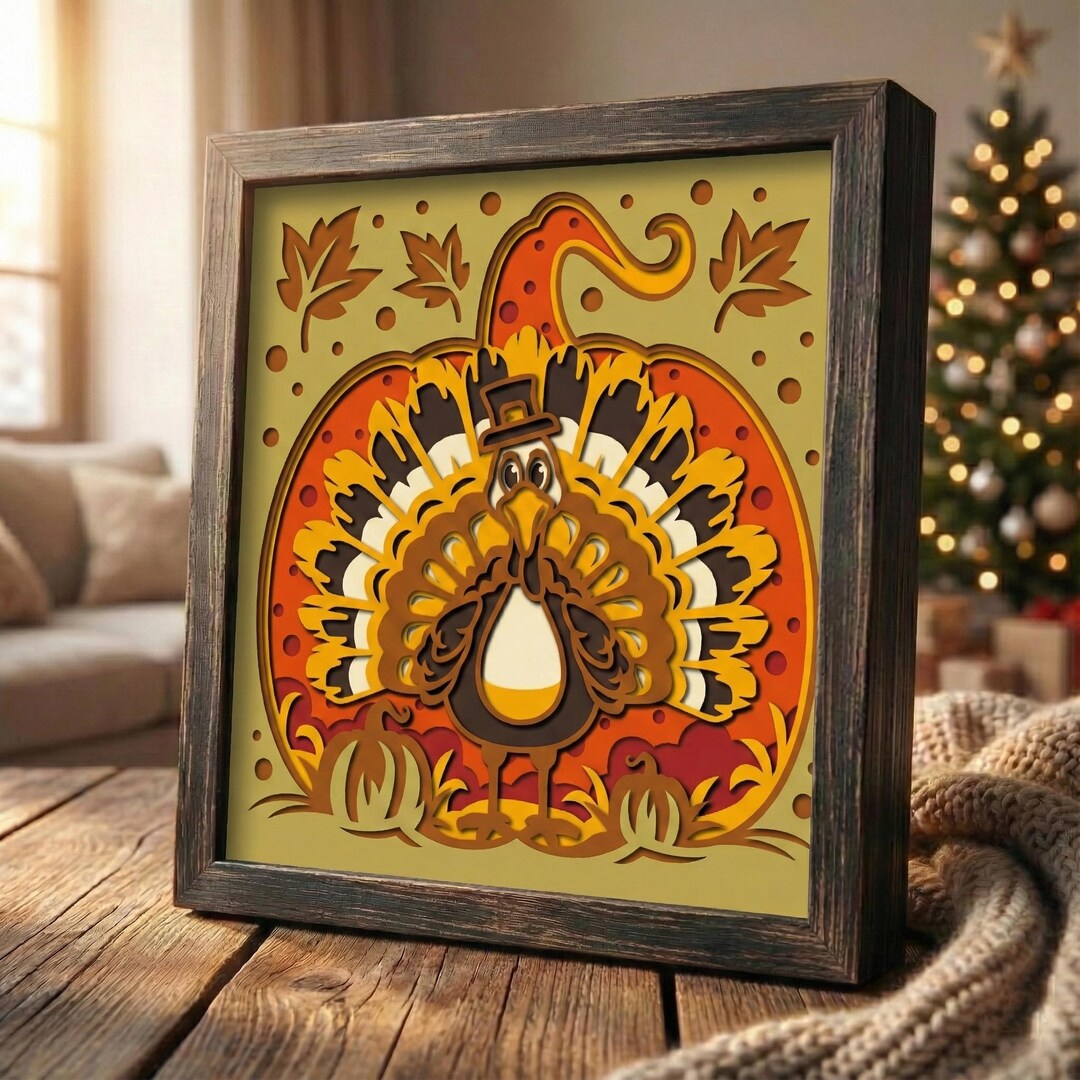 Thanksgiving Turkey Shadow Box SVG, Pumpkin 3D Layered Lightbox, Fall ...