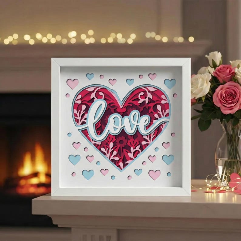 Love 3D Shadow Box SVG, Valentine’s Day Lightbox Template, Romantic ...