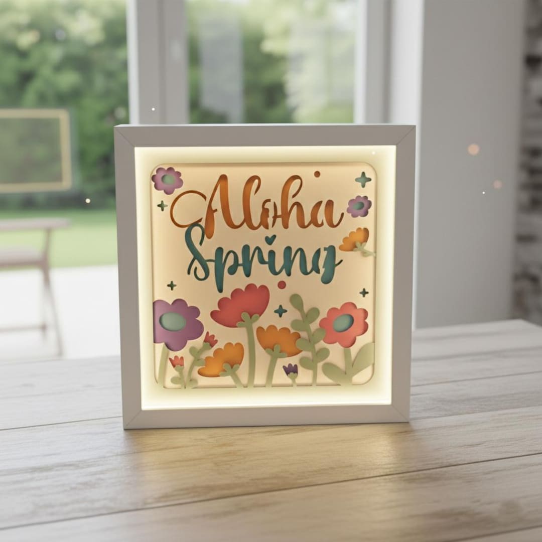 Aloha Spring Floral 3D Shadow Box SVG, Layered Papercut Spring Lightbox ...
