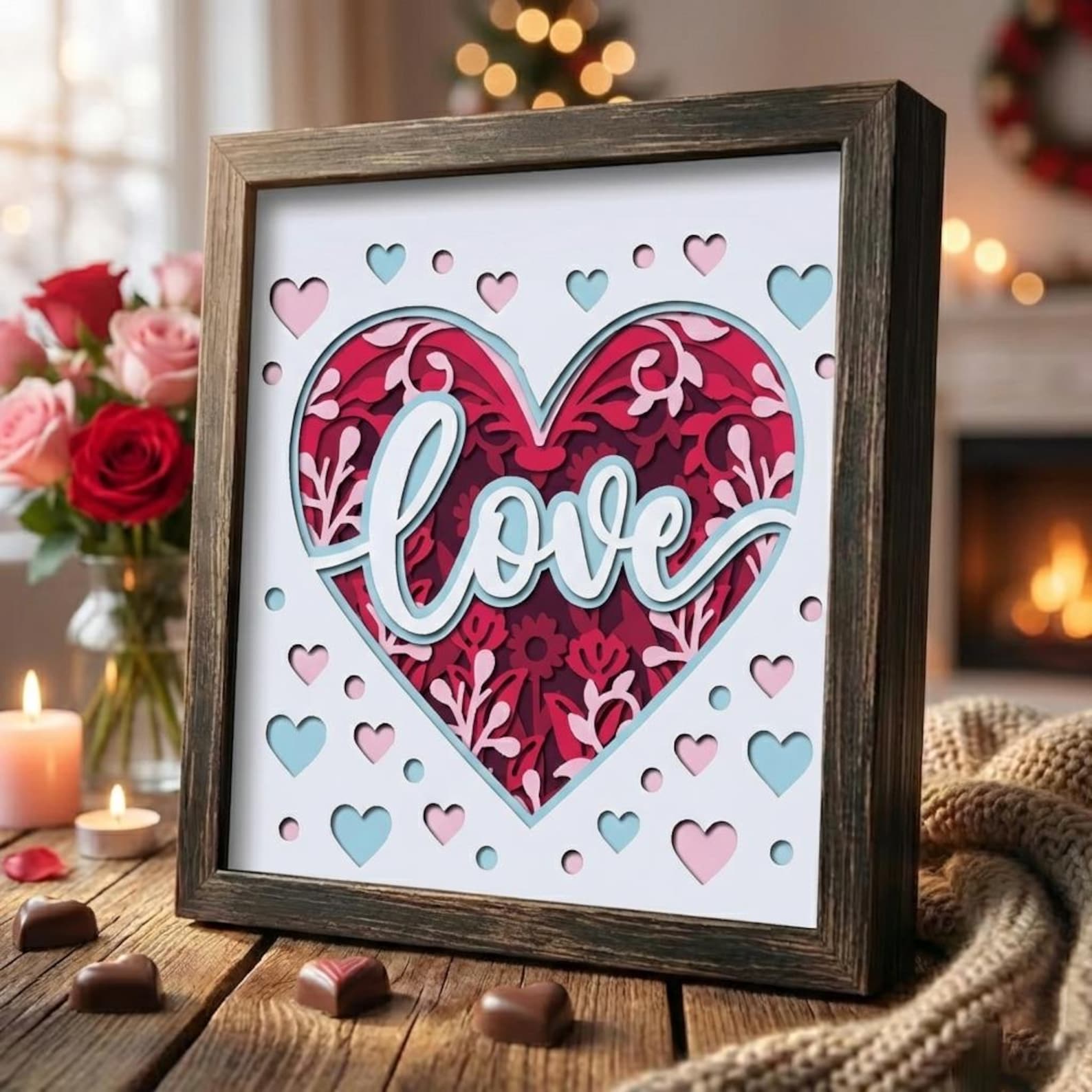 Love 3D Shadow Box SVG, Valentine’s Day Lightbox Template, Romantic ...