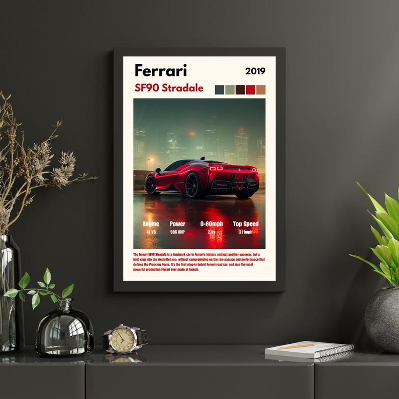 Ferrari SF90 Stradale Poster | Hybrid Supercar V8 Wall Art - Etsy