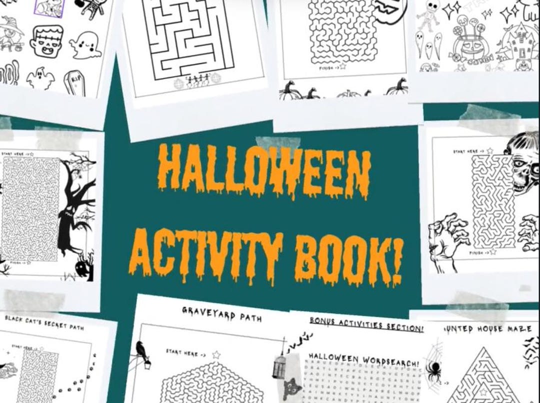 Halloween Activity Book for Kids: Spooky Mazes, Puzzles (digital ...