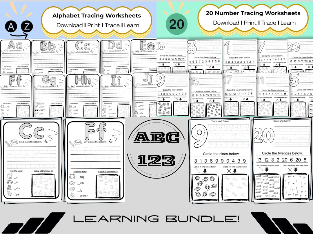 Early Learning Bundle | Alphabet & Number Tracing Worksheets ...