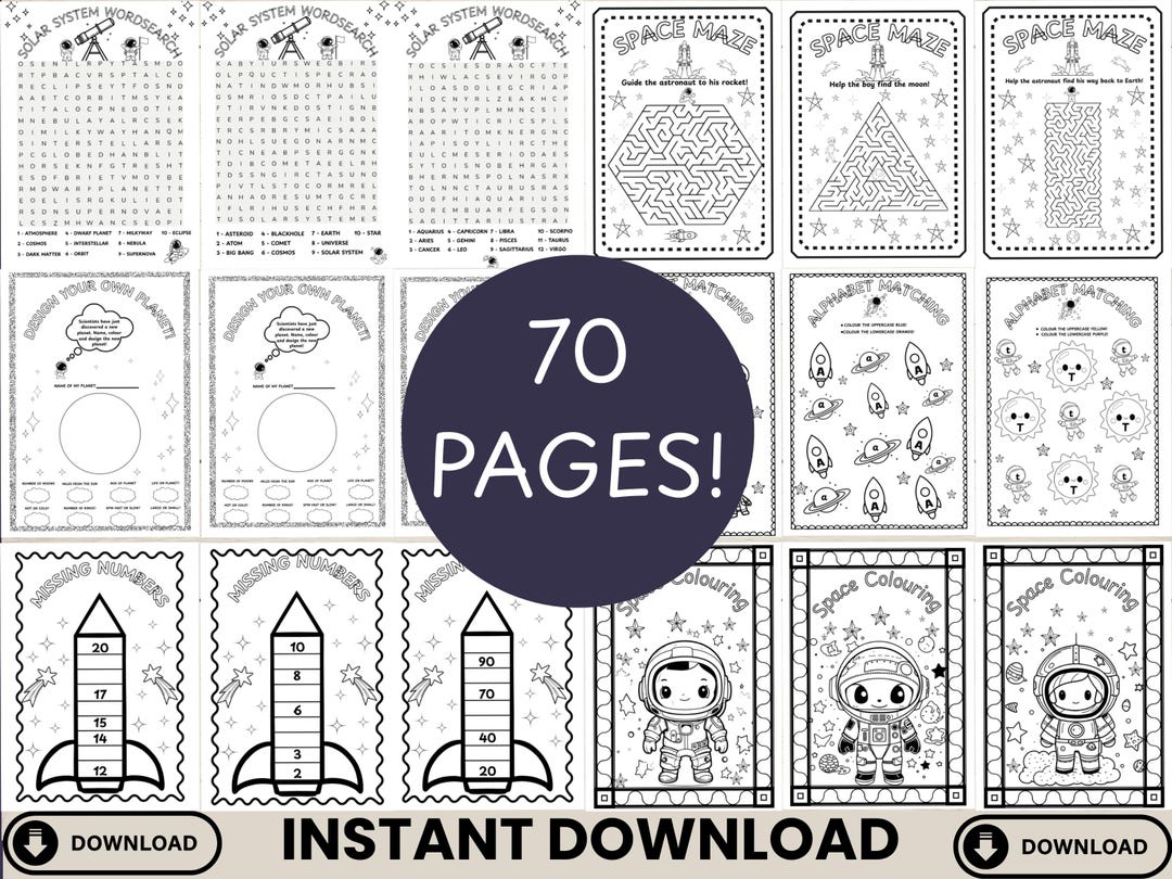 Outer Space Activity Pack for Kids – 70 Pages (digital Download) - Etsy