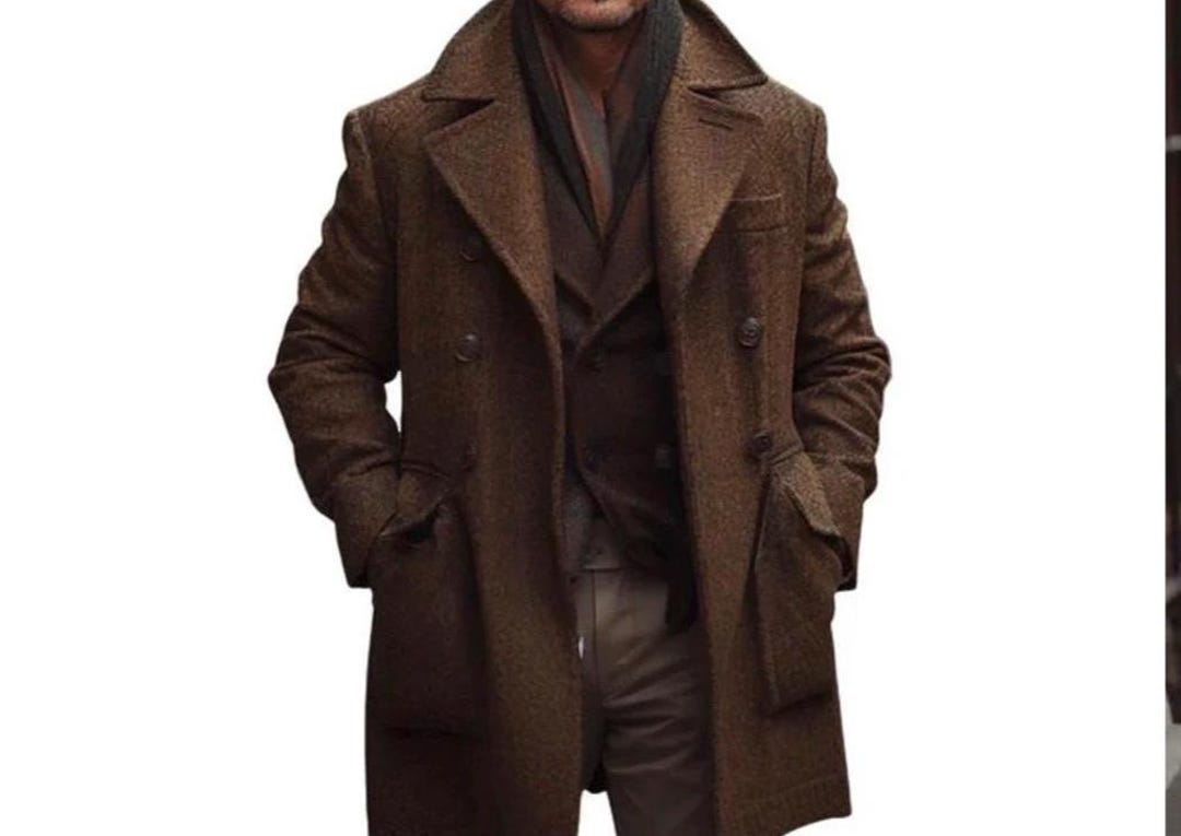 Men's Brown Melton Wool Overcoat: Knee Length Trench Coat - Etsy