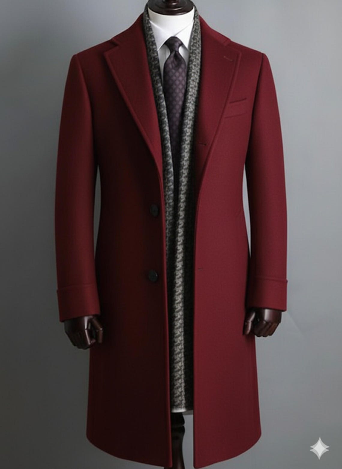 Men's Wool Melton Overcoat: Knee Length Peak Lapel - Black, Navy, Red ...