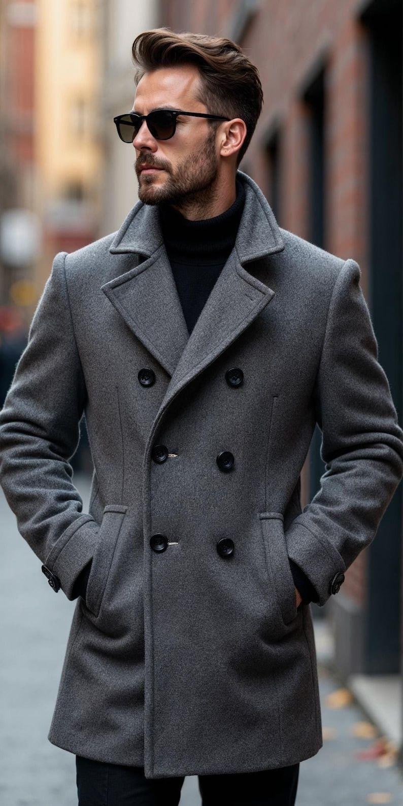 Men's Grey Melton Wool Overcoat: Knee Length Trench Coat - Etsy