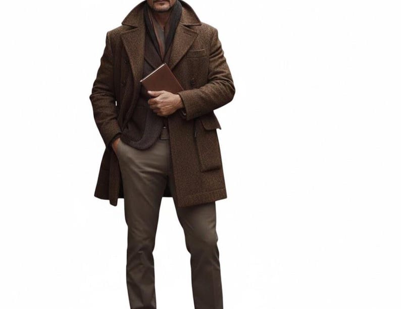 Men's Brown Melton Wool Overcoat: Knee Length Trench Coat - Etsy