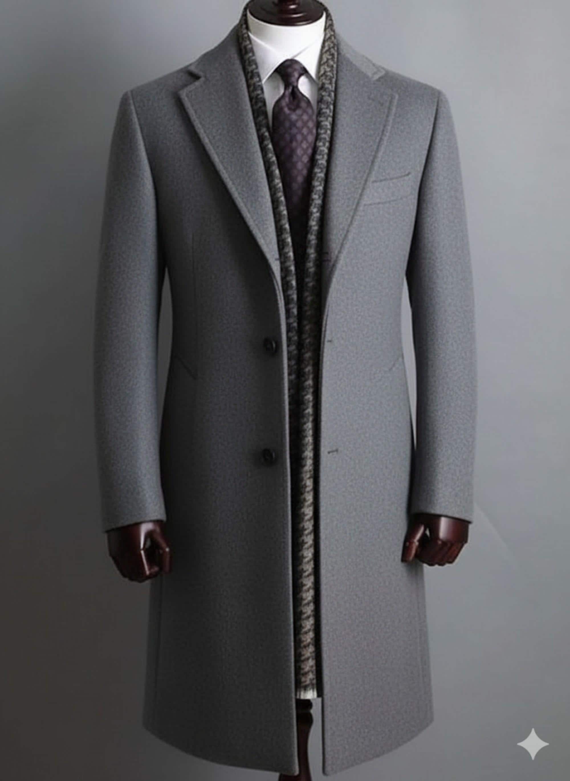 Men's Wool Melton Overcoat: Knee Length Peak Lapel - Black, Navy, Red ...