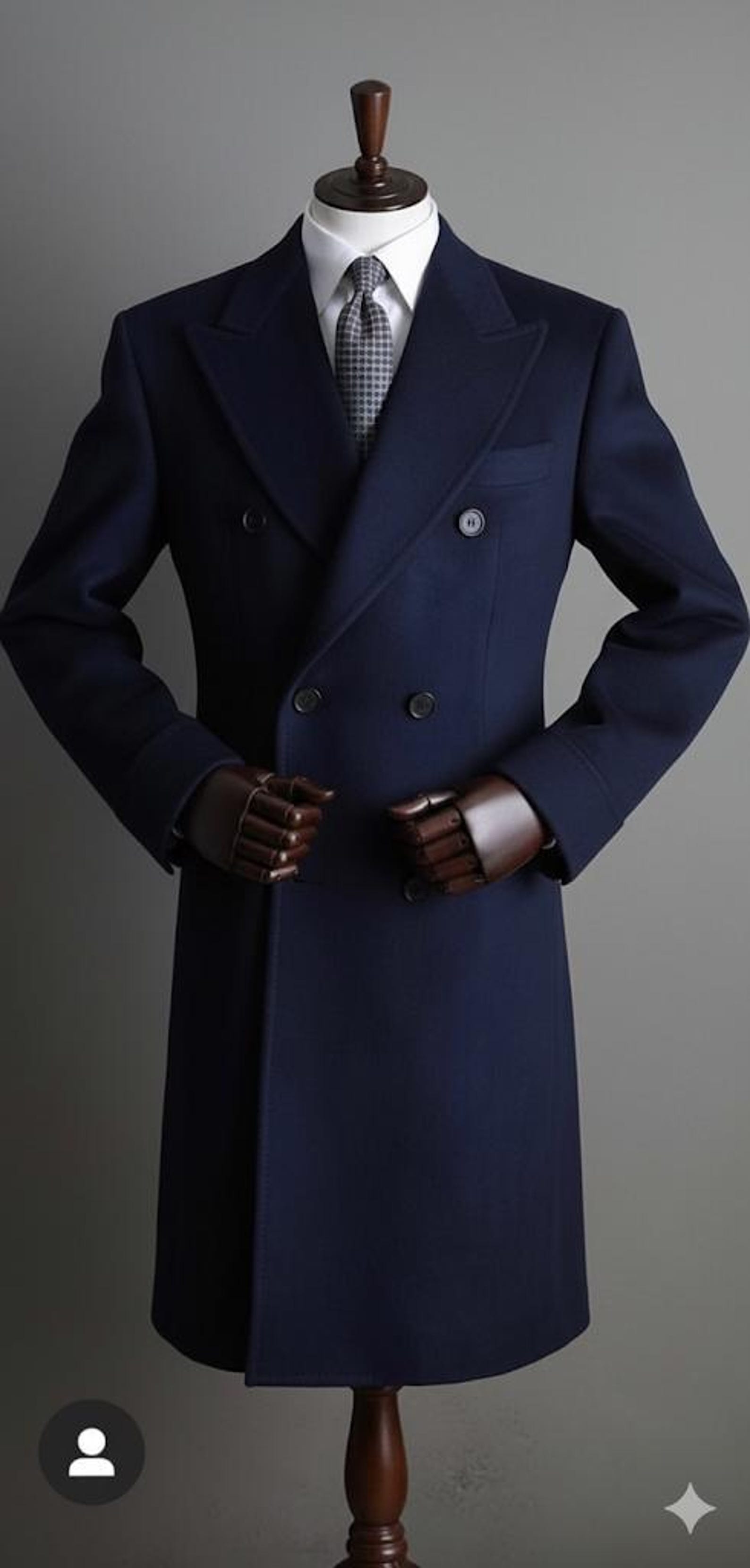 Men's Wool Overcoat: Navy Blue Melton Knee Length Peak Lapel Winter ...