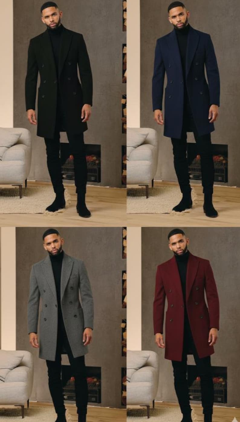 Men's Wool Overcoat: Red Melton Knee Length Peak Lapel - Etsy