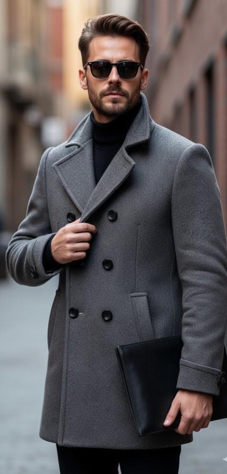 Men's Grey Melton Wool Overcoat: Knee Length Trench Coat - Etsy