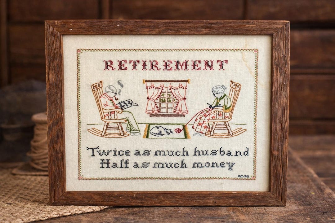 Embroidered Vintage 1995 Framed Retirement Sampler Farmhouse Decor ...