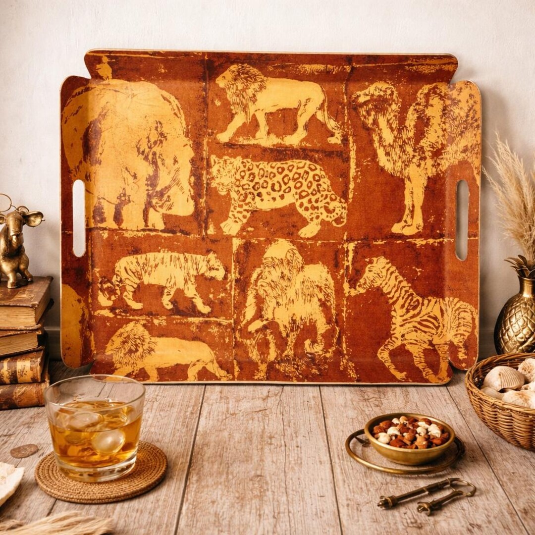 Vintage Safari Animal Tray | Mid-century Modern Bar Decor - Etsy