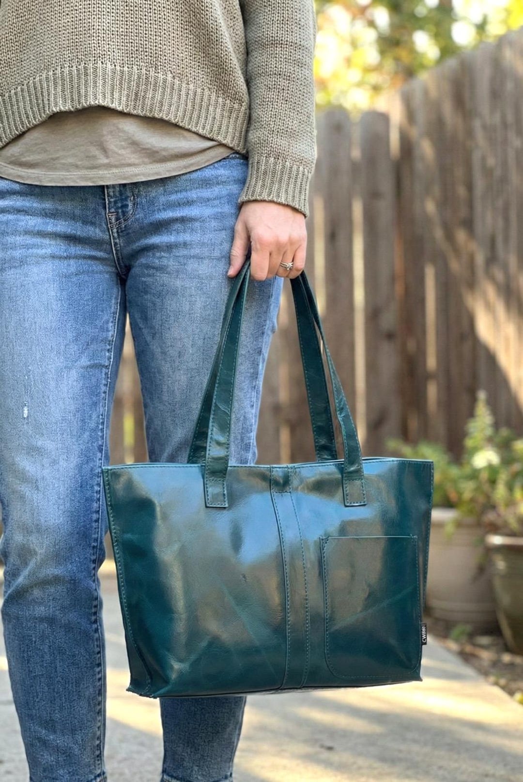 Handmade Patina Blue Leather Mini Tote Bag - Unlined Green Modern Gift ...