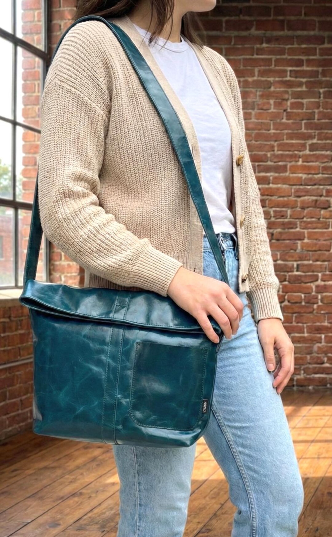 Patina Blue Leather Crossbody Bag, Handmade Gift for Her Green ...