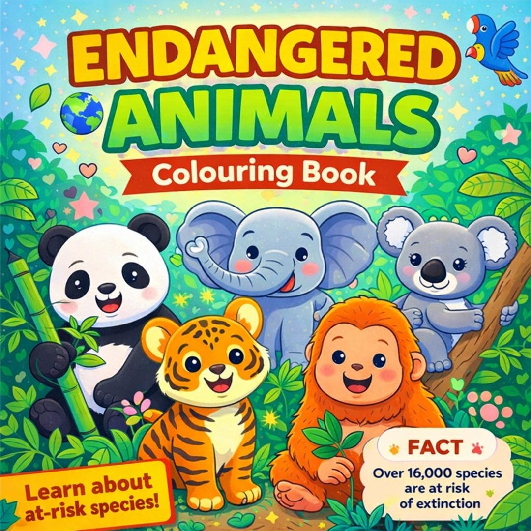 28 Page Endangered Animals Colouring Activity Book for Kids ...