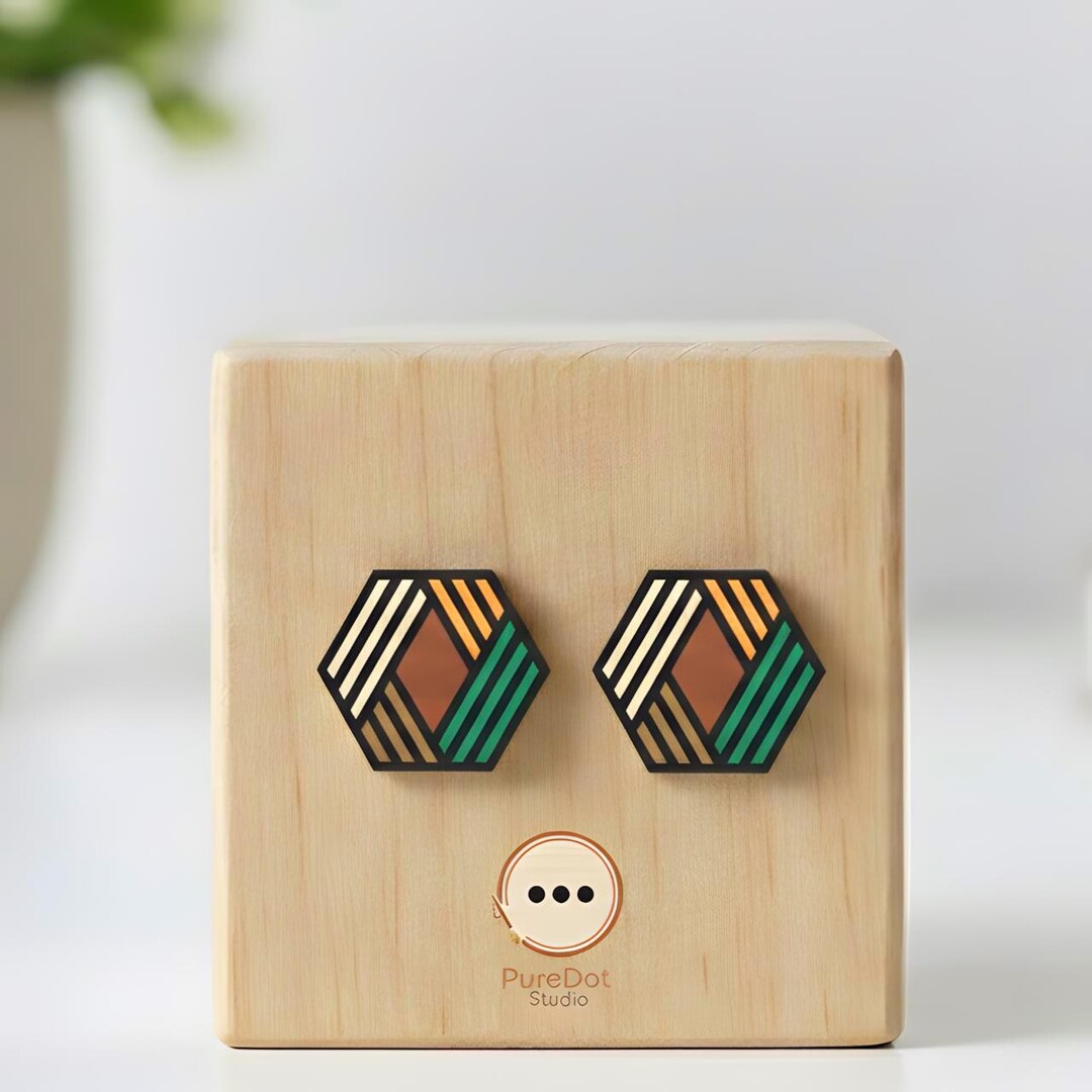Segmented Hexagon Studs • Patterned Geometric Jewelry • Hand Painted ...