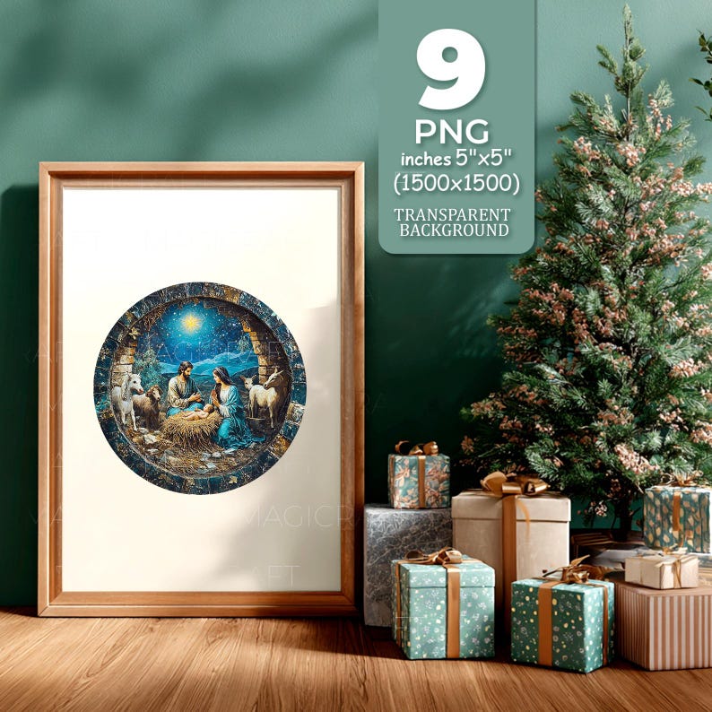 Nativity Scene Round Cliparts, Decorative Gift Ornament Fussy Cuts ...